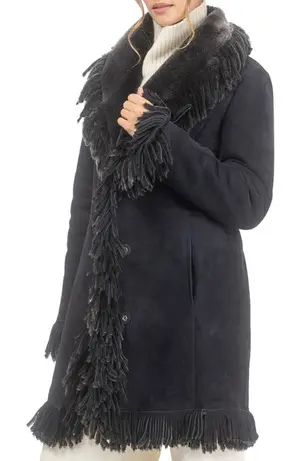 Gorski Genuine Shearling Stroller With Fringes