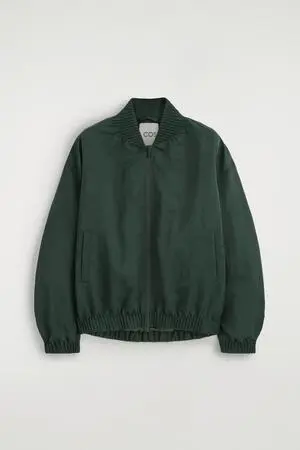 Cos Gathered Nylon Bomber Jacket Green