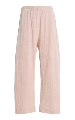 LESET Pointelle-knit Cotton Crop Wide-leg Pants - Pink