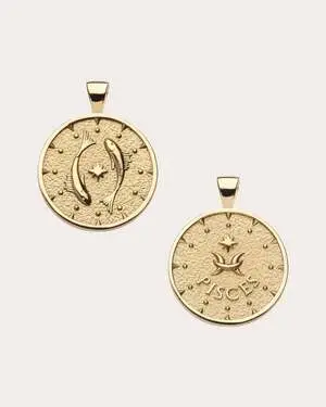 JANE WIN Pisces Small Zodiac Coin Pendant Necklace - Gold