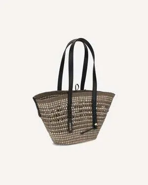 Loewe Medium Braided Basket Shoulder Bag In Iraca Palm And Calfskin