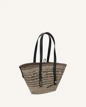 Loewe Medium Braided Basket Shoulder Bag In Iraca Palm And Calfskin - Brown