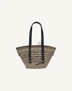 Loewe Medium Braided Basket Shoulder Bag In Iraca Palm And Calfskin - Brown