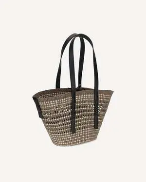 Loewe Medium Braided Basket Shoulder Bag In Iraca Palm And Calfskin - Brown