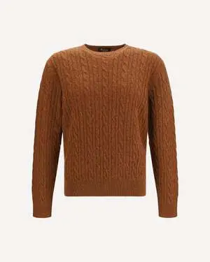 Loro Piana Treccia Crew Neck Sweater In Baby Cashmere - Brown