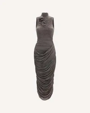 Magda Butrym Draped High-neck Midi Dress - Grey