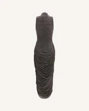 Magda Butrym Draped High-neck Midi Dress With Floral Appliqu - Grey