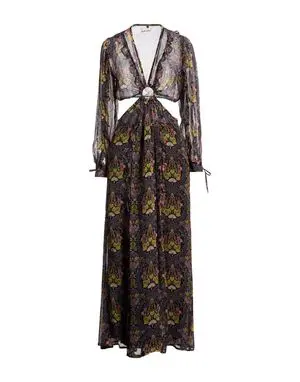 Antik Batik Dark Viscose Chiffon Floral Maxi Dress