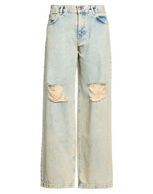 8PM High Waisted Wide Leg Jeans With Leather Trims - Blue