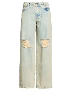8PM High Waisted Wide Leg Jeans With Leather Trims - Blue