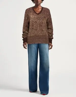 MANILA GRACE Mélange V-neck Sweater - Brown