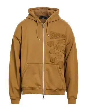 Dsquared2 Cotton Fleece Zip-up Hoodie With Appliqués - Beige