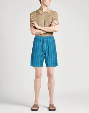 Crossley Deep Teal Cotton And Linen Blend High-waisted Shorts