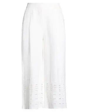 120% Lino Linen Cropped Wide-leg Pants With Embroidered Detail