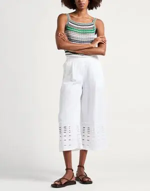 120% Lino Linen Cropped Wide-leg Pants With Embroidered Detail