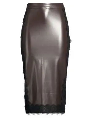 OLTRE Dark Faux Leather Midi Skirt With Lace Trim