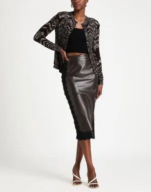 OLTRE Dark Faux Leather Midi Skirt With Lace Trim