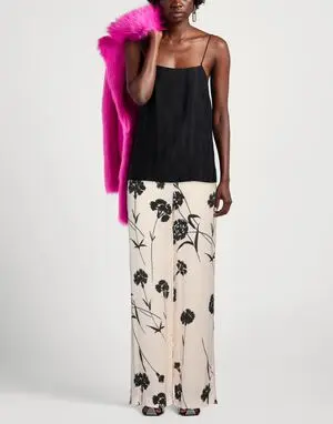 TWINSET Cream Viscose Floral-print Wide-leg Pants