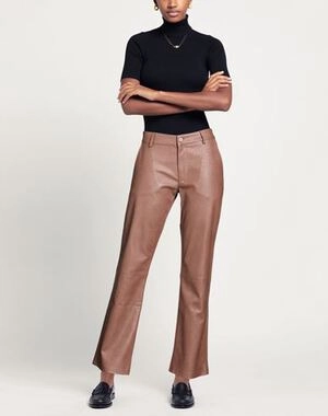 PLEASE Chocolate Polyurethane And Viscose Blend Bootcut Trousers