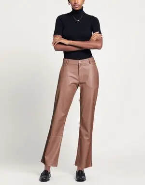 PLEASE Chocolate Polyurethane And Viscose Blend Bootcut Trousers