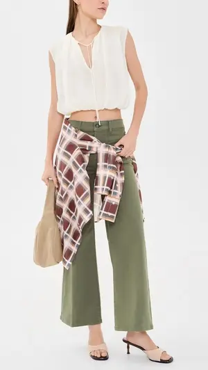 FRAME Le Slim Palazzo Modernist Pocket Pants - Grasshopper