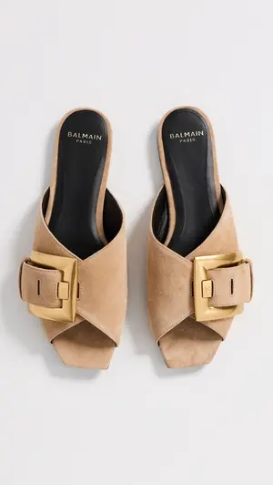 Balmain Anthem Suede Leather Flat Sandals
