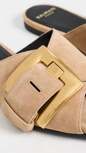 Balmain Anthem Suede Leather Flat Sandals