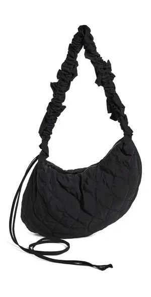DAMSON MADDER Embroidered Rose Ruched Kidney Bag - Black