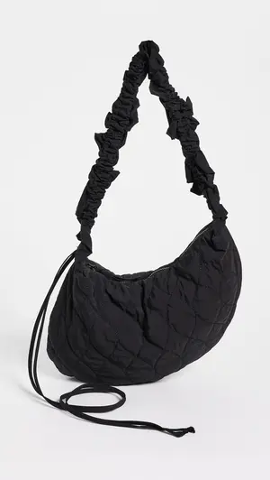 DAMSON MADDER Embroidered Rose Ruched Kidney Bag