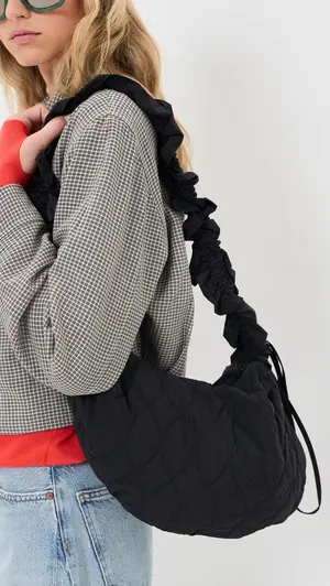 DAMSON MADDER Embroidered Rose Ruched Kidney Bag