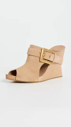 Balmain Anthem Suede Leather Clog Wedges