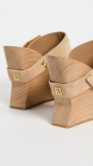Balmain Anthem Suede Leather Clog Wedges