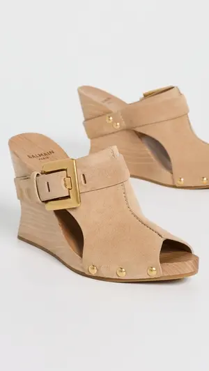 Balmain Anthem Suede Leather Clog Wedges