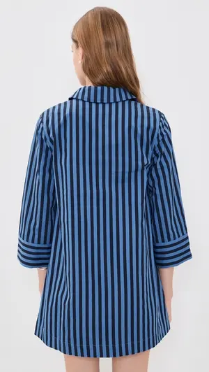 English Factory Striped A-line Kaftan Collar Mini Dress