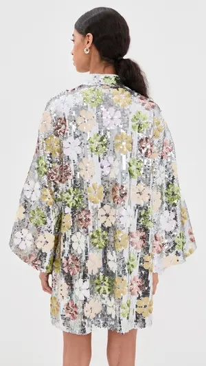 La Vie Style House Silver Mod Flower Sequin Mini Caftan