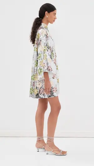La Vie Style House Silver Mod Flower Sequin Mini Caftan