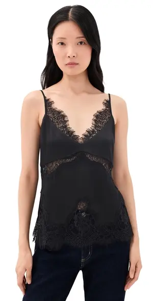 L'Agence Mitsu Lace Trim Cami - Black