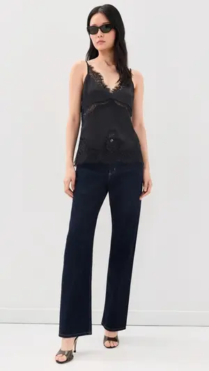 L'Agence Mitsu Lace Trim Cami - Black