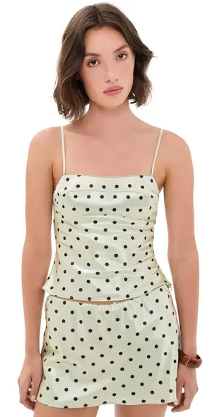 NIA Avalon Top Polka Dot Satin Camisole With Scalloped Trim - Pistachio