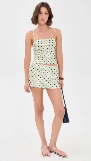 NIA Avalon Top Polka Dot Satin Camisole With Scalloped Trim - Pistachio