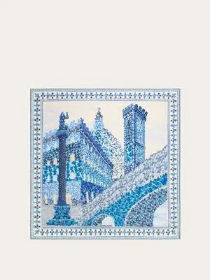 FERRAGAMO Palazzo Spini Feroni Print Silk Scarf - Blue