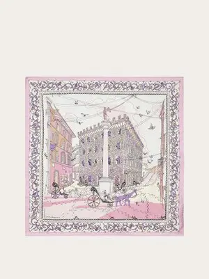 FERRAGAMO Palazzo Spini Feroni Print Silk Scarf - Pink