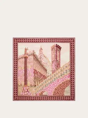 FERRAGAMO Palazzo Spini Feroni Print Silk Scarf - Red