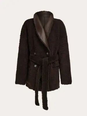 FERRAGAMO Ferragamo Reversible Shearling Belted Jacket Beige