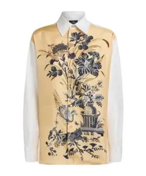 Etro Cotton And Silk Shirt With Placed Floral Print On The Front - Nude