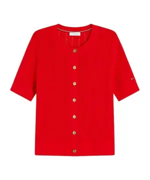 Tommy Hilfiger Cable-knit Short-sleeve Cardigan - Fiery Red