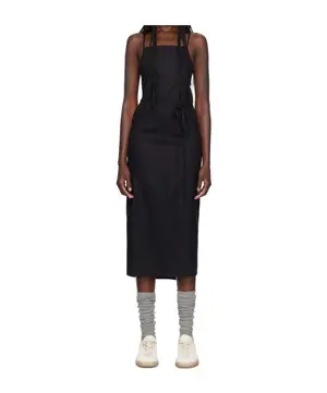 BASERANGE Yumi Apron Silk Midi Dress - Black