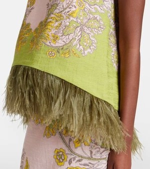 La DoubleJ La Scala Feather-trimmed Cotton Top
