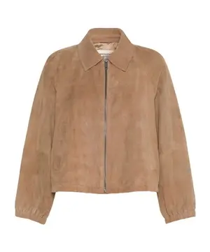 Max Mara Suede Zip-up Jacket - Beige