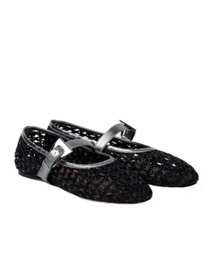 Paris Texas Sveva Buckle-detail Raffia Ballet Flats